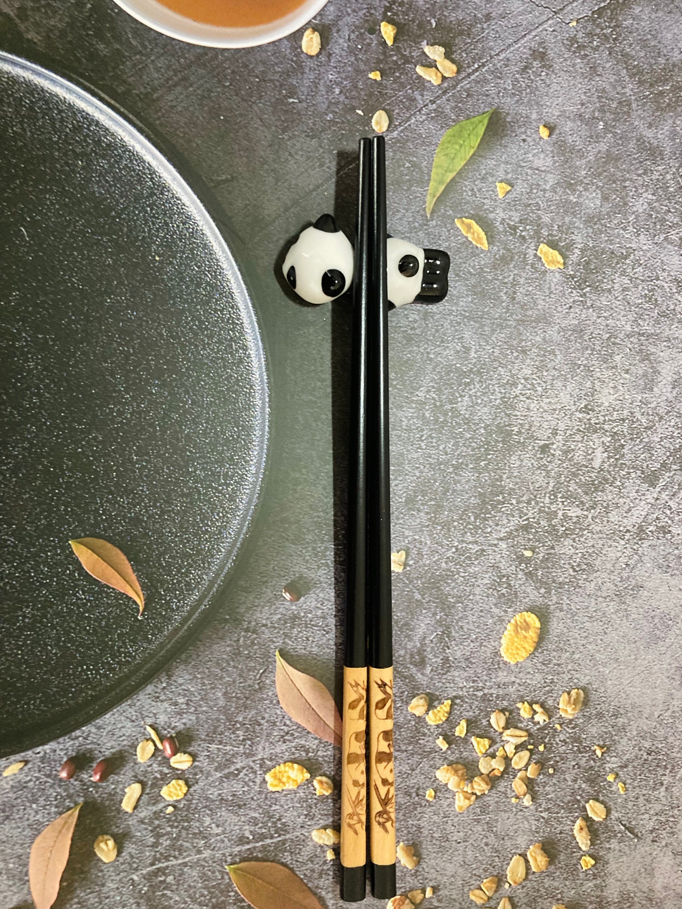 Panda Chopsticks Set: Engraved Wooden Chopsticks With Ceramic Rests ...
