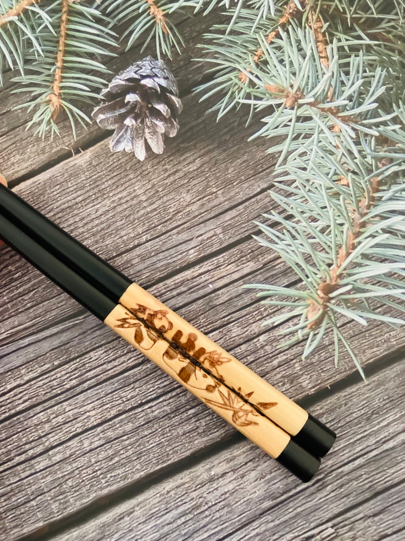 Panda Chopsticks Set: Engraved Wooden Chopsticks With Ceramic Rests ...