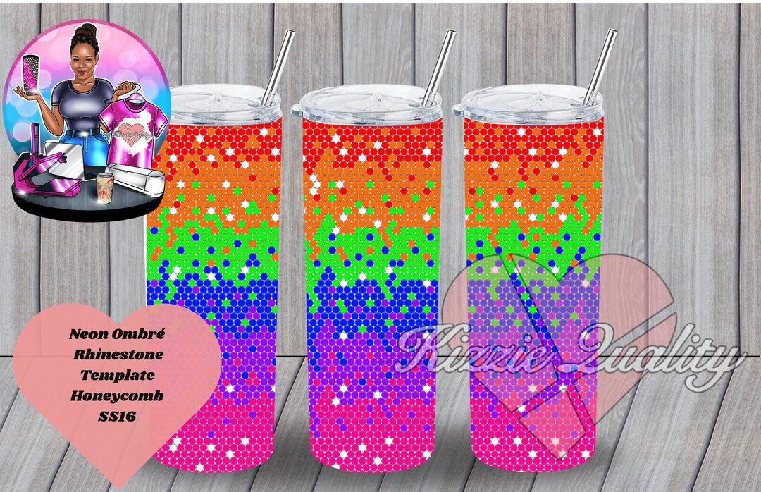 Neon Ombré Rhinestone Tumbler Template 20oz SS16, PNG Rhinestone Guide ...