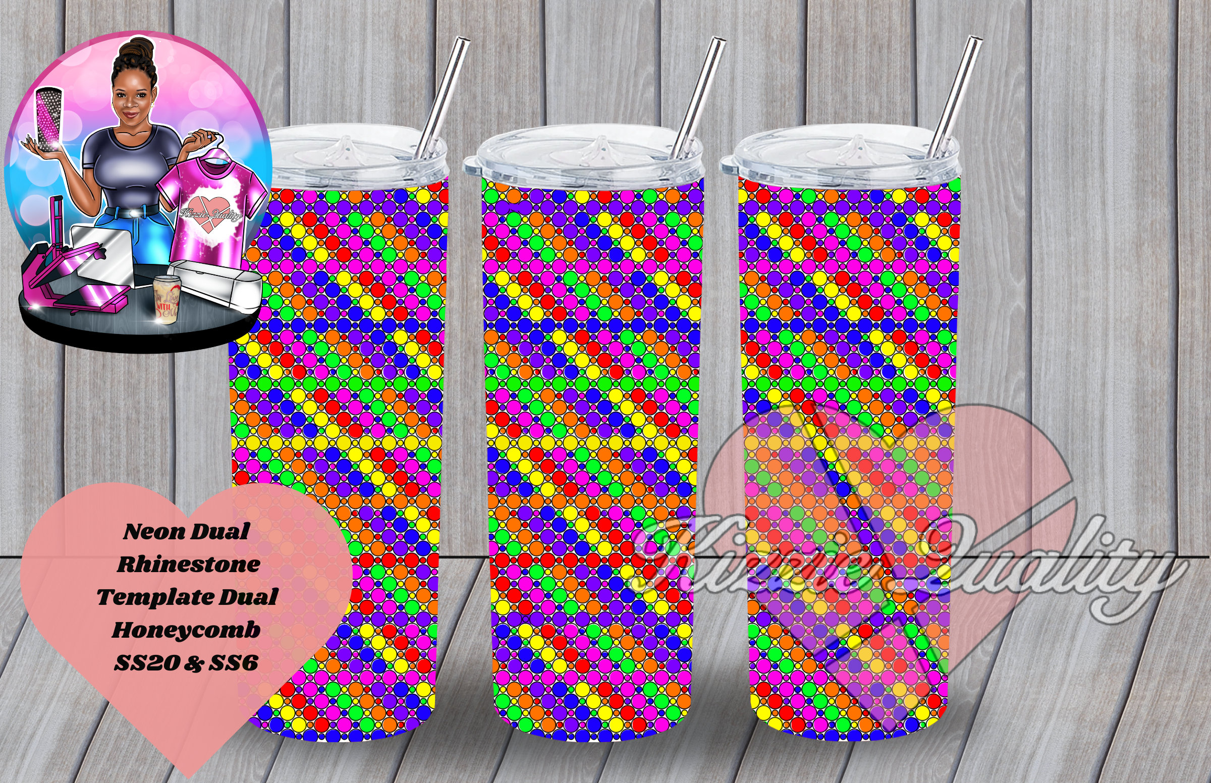 Neon Dual Honeycomb Tumbler Template 20oz SS20&SS6, Rhinestone Guide ...