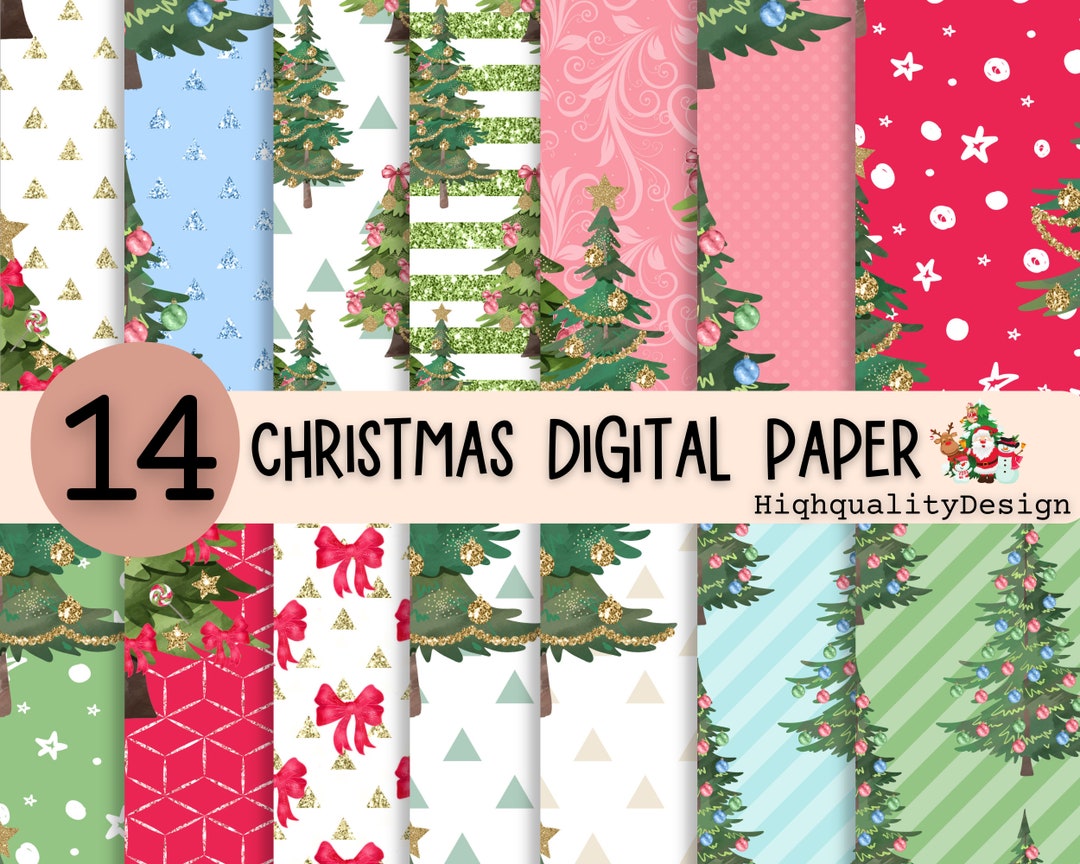 14 Christmas Digital Paper, Christmas Printable Paper, Christmas Tree ...