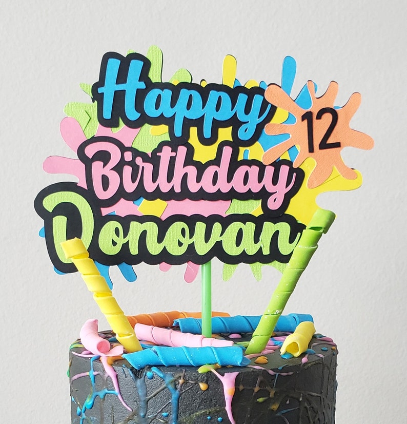 NEON Theme Cake Topper Paint Splatter - Etsy
