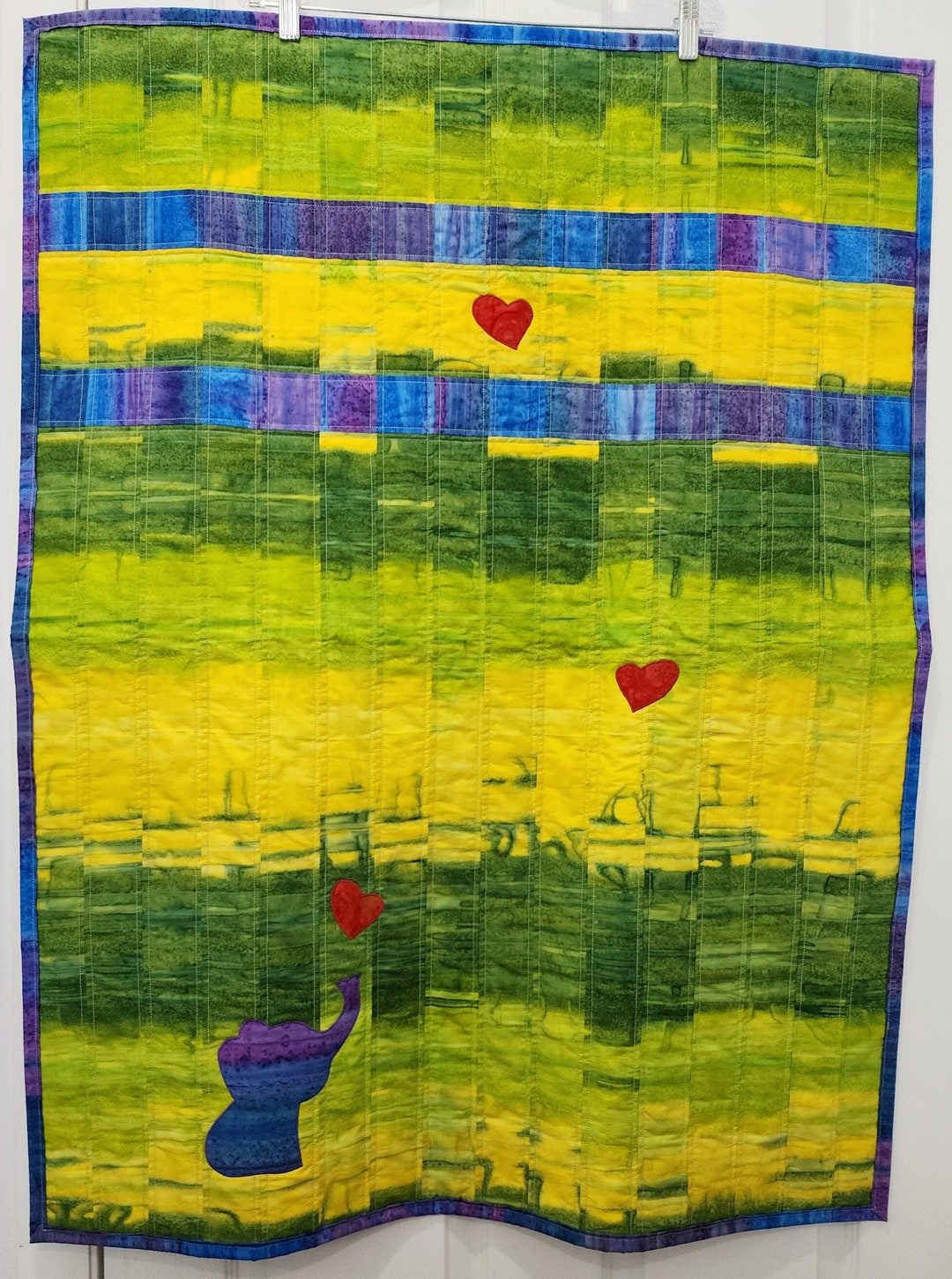 Green and Yellow Baby Elephant Blowing Hearts Quilt - Etsy