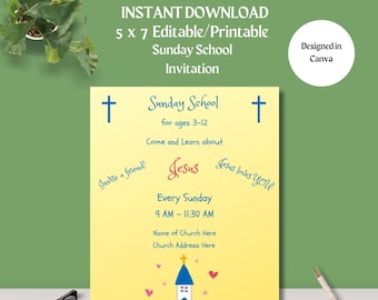Editable Sunday School Invitation-instant Download-5x7-printable-church ...