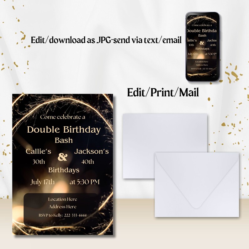 Editable Adult Joint Birthday Invitation-double Birthday Bash-joint ...
