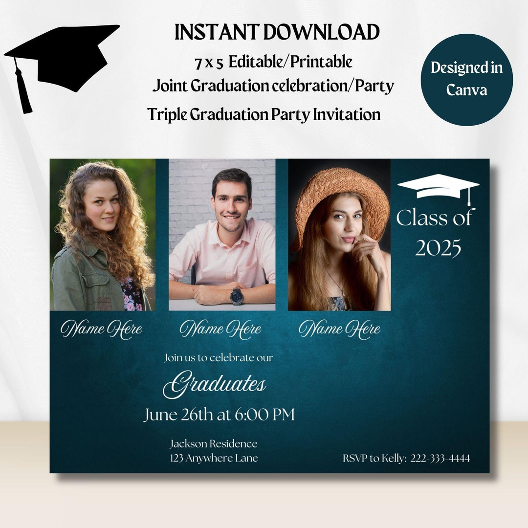 Joint Graduation Party Invitation -three Person Grad Party Invite ...