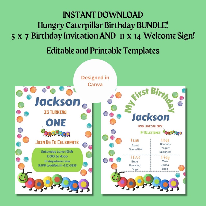 Hungry Caterpillar Birthday Bundle -welcome Sign-invitation-editable ...