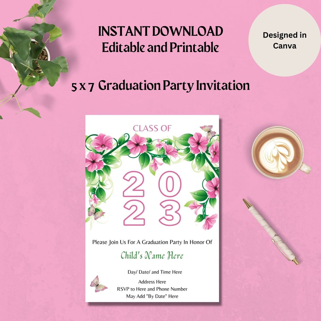 Pink Floral Graduation Announcement, Graduation Party Invitation ...
