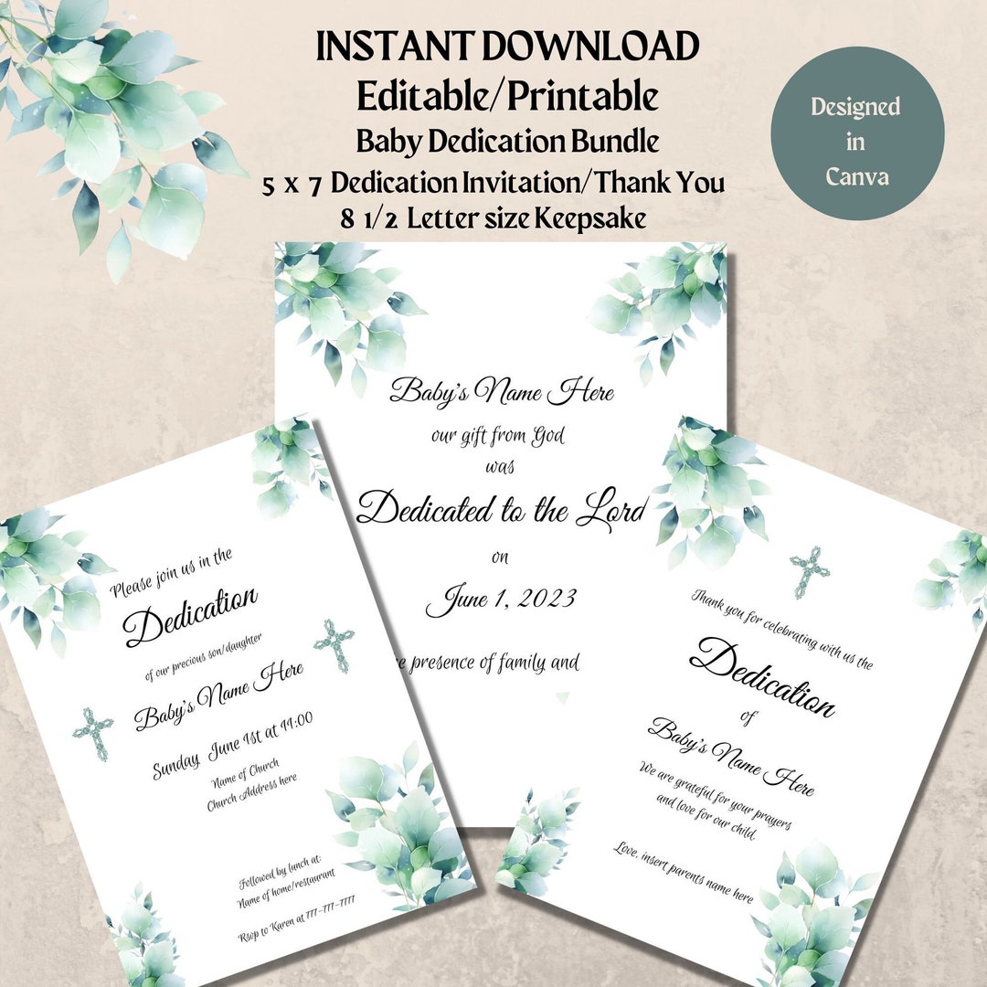 Baby Dedication Invitation-thank You-keepsake-bundle-instant Download ...