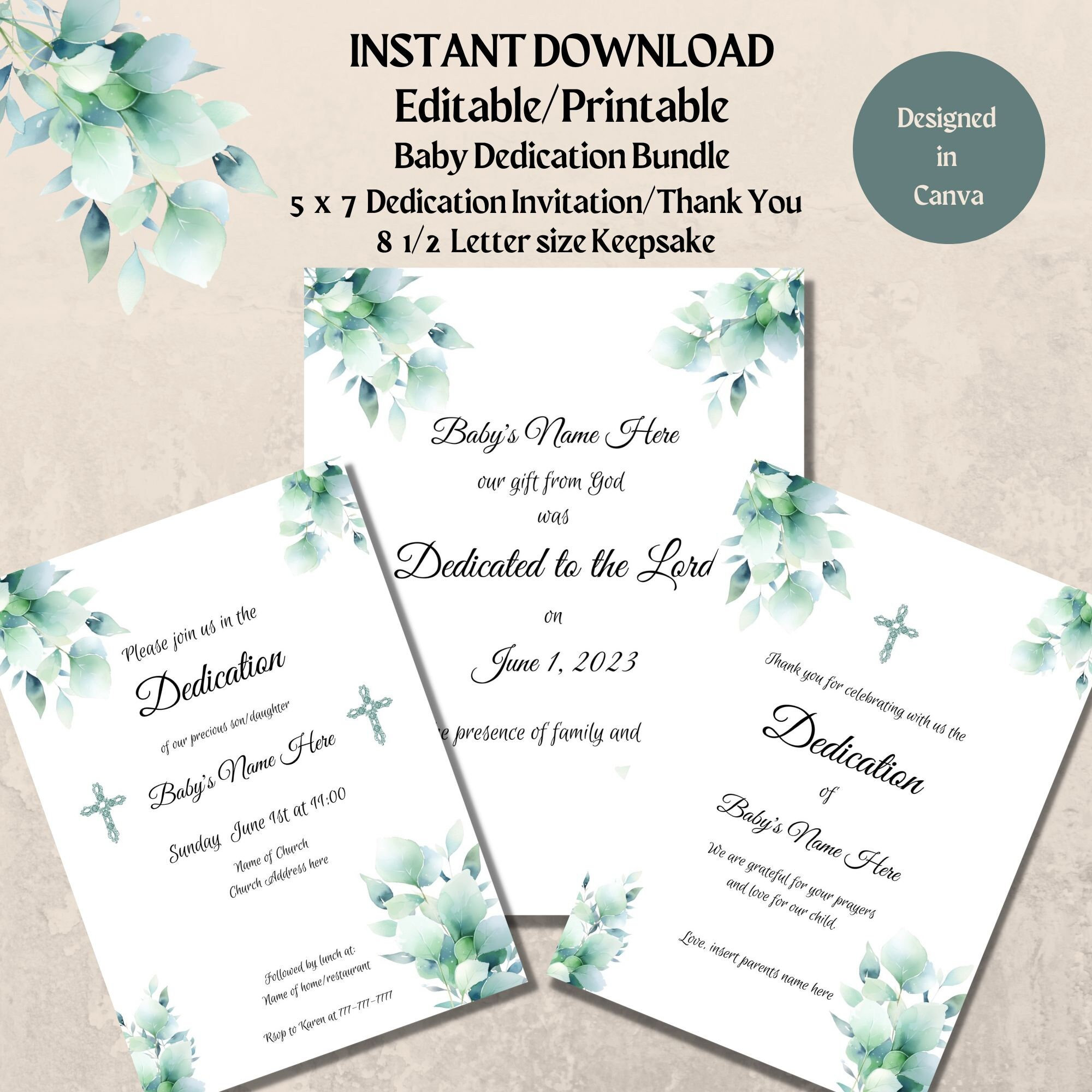 Baby Dedication Invitation-thank You-keepsake-bundle-instant Download ...
