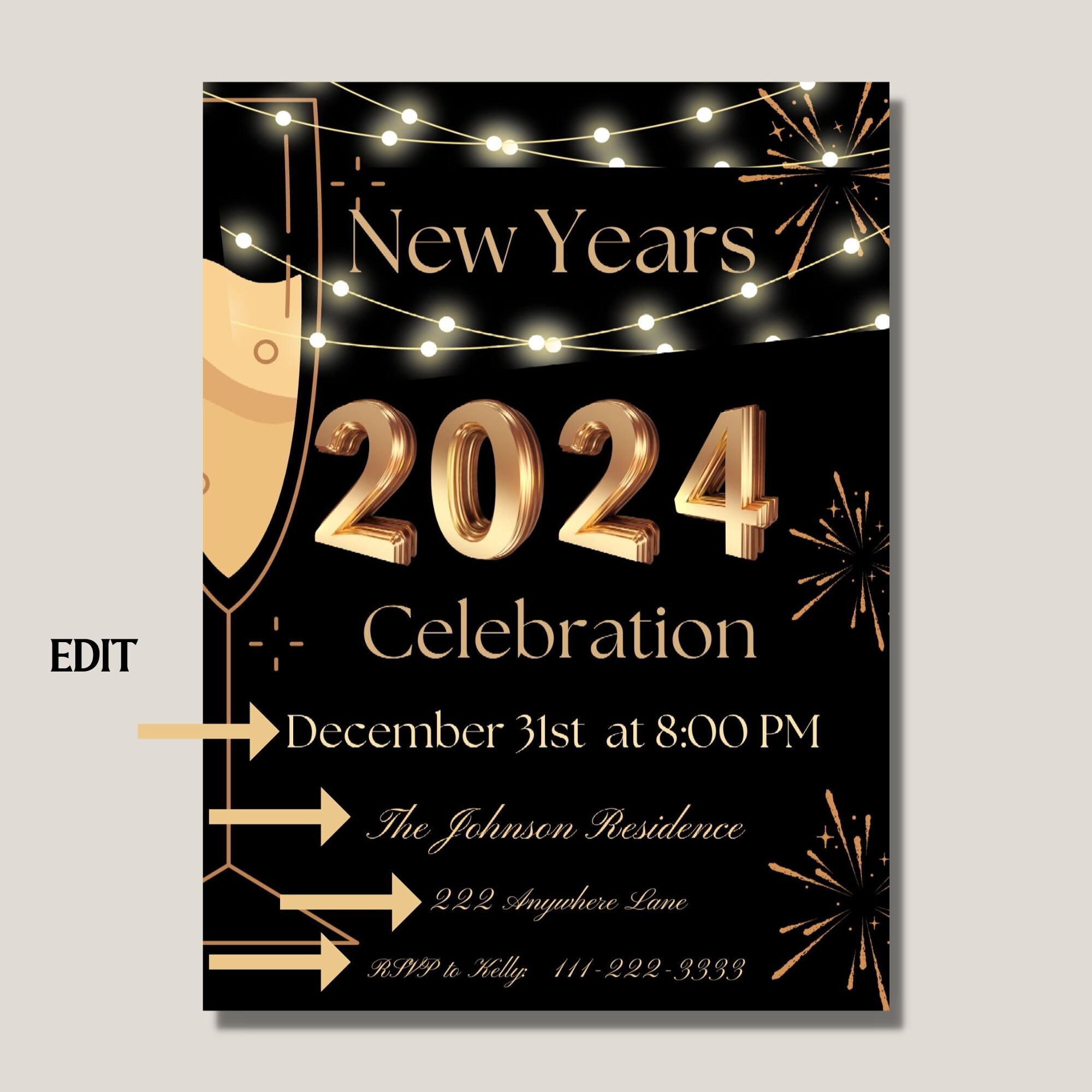 Editable-printable New Years Eve Party Invitation-5x7-instant Download ...