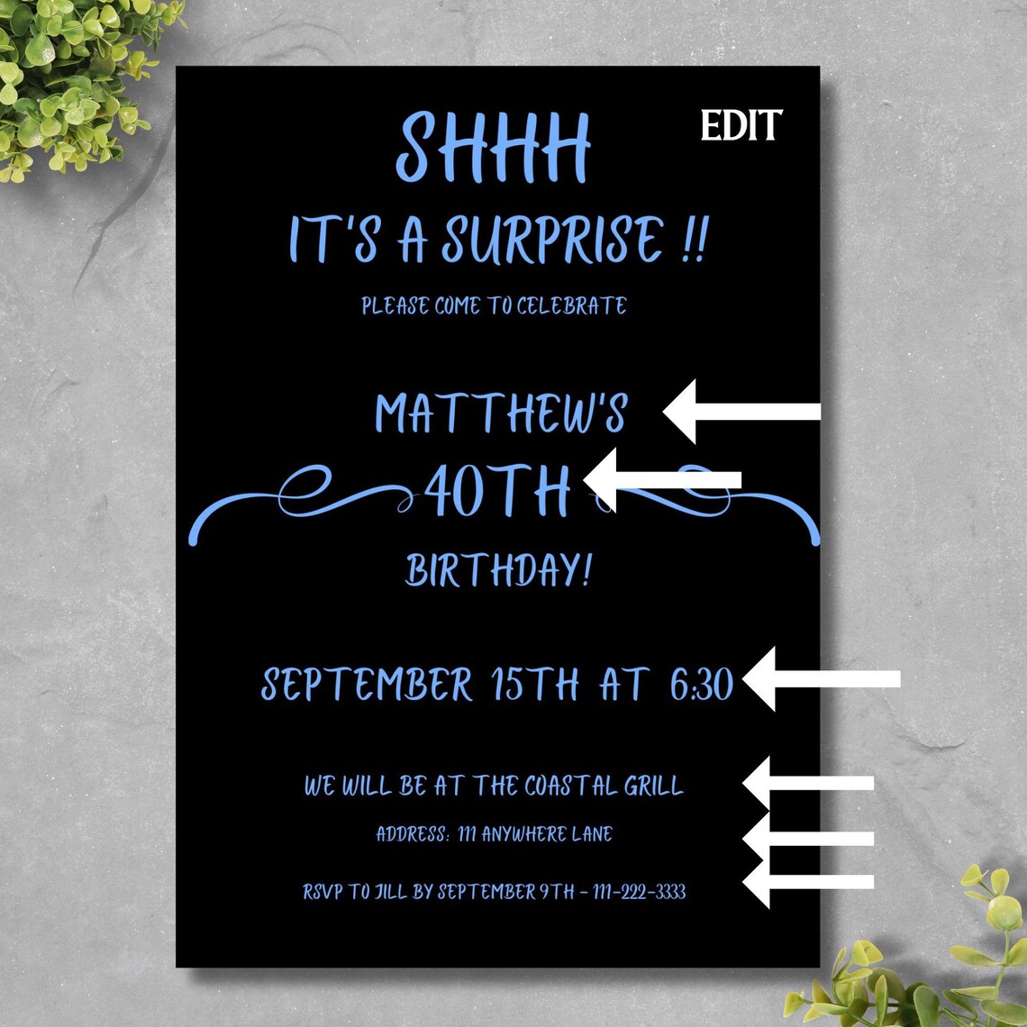 Shh It's a Surprise Birthday Invitation for Him-editable-printable ...