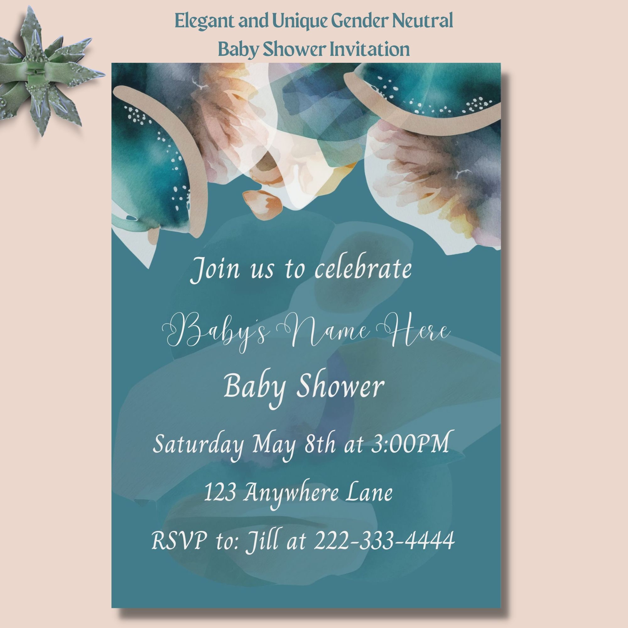 Editable Designer Baby Shower Invitation-instant Download-elegant-teal ...
