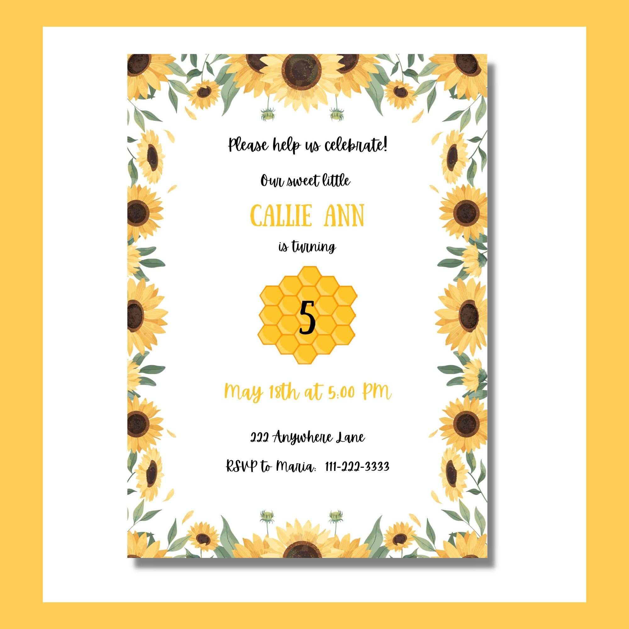 Editable Sunflower Birthday Invitation- INSTANT Download-5x7- Birthday ...