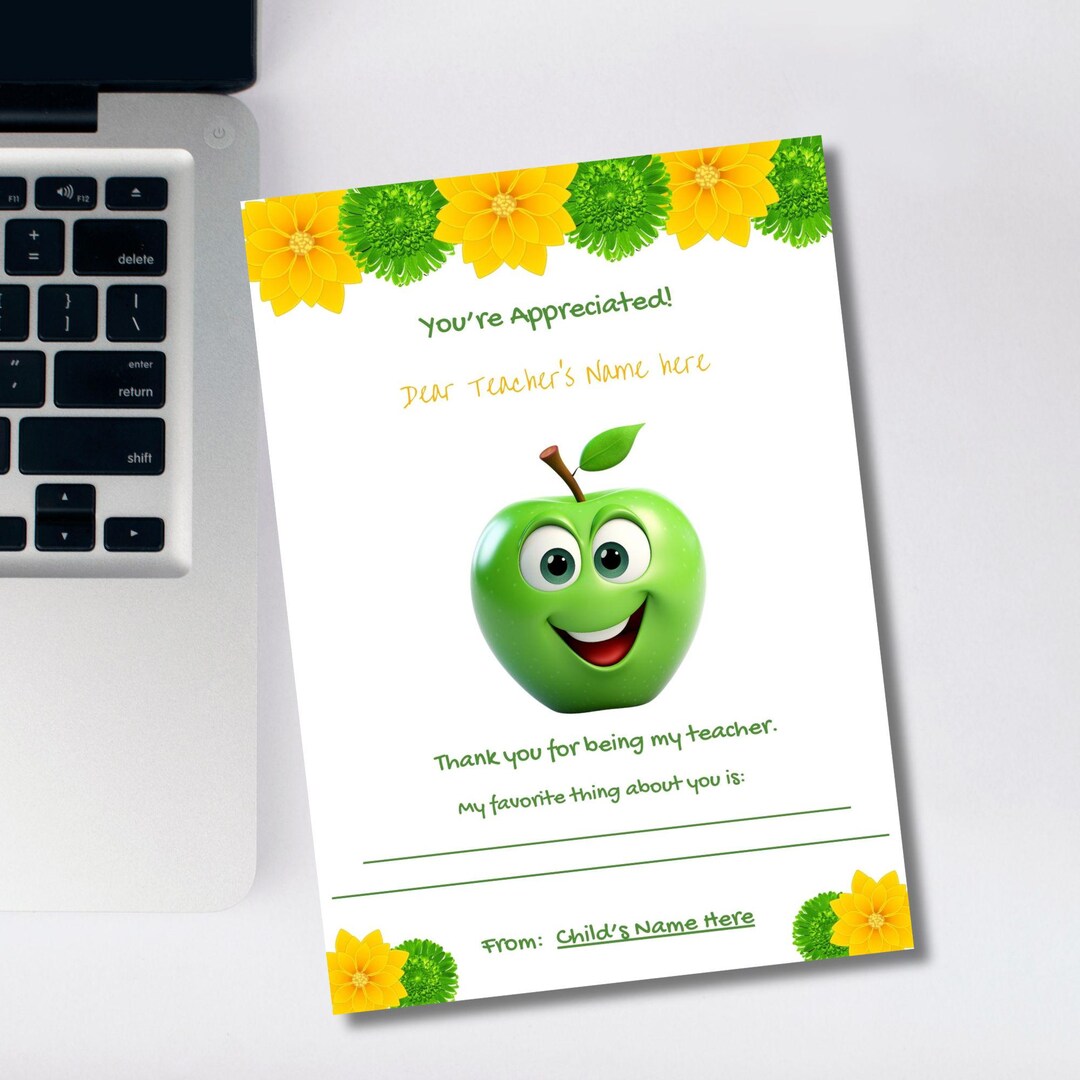 Editable Teacher Appreciation Card: Printable Thank You Gift (5x7 ...