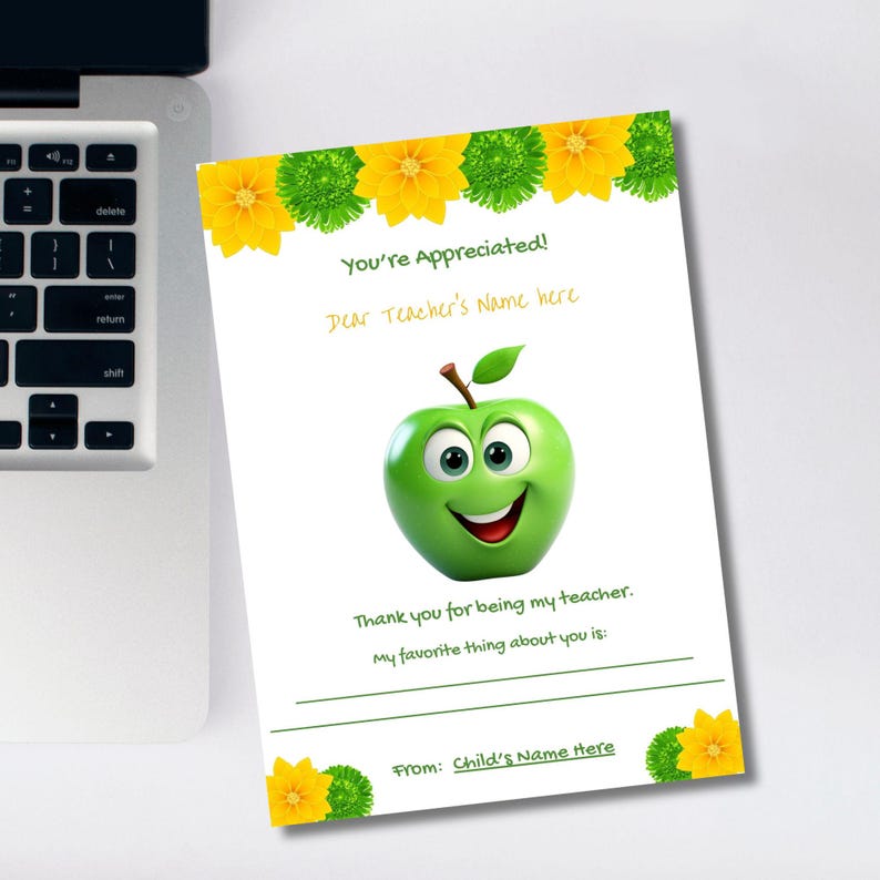 Editable Teacher Appreciation Card: Printable Thank You Gift (5x7 ...