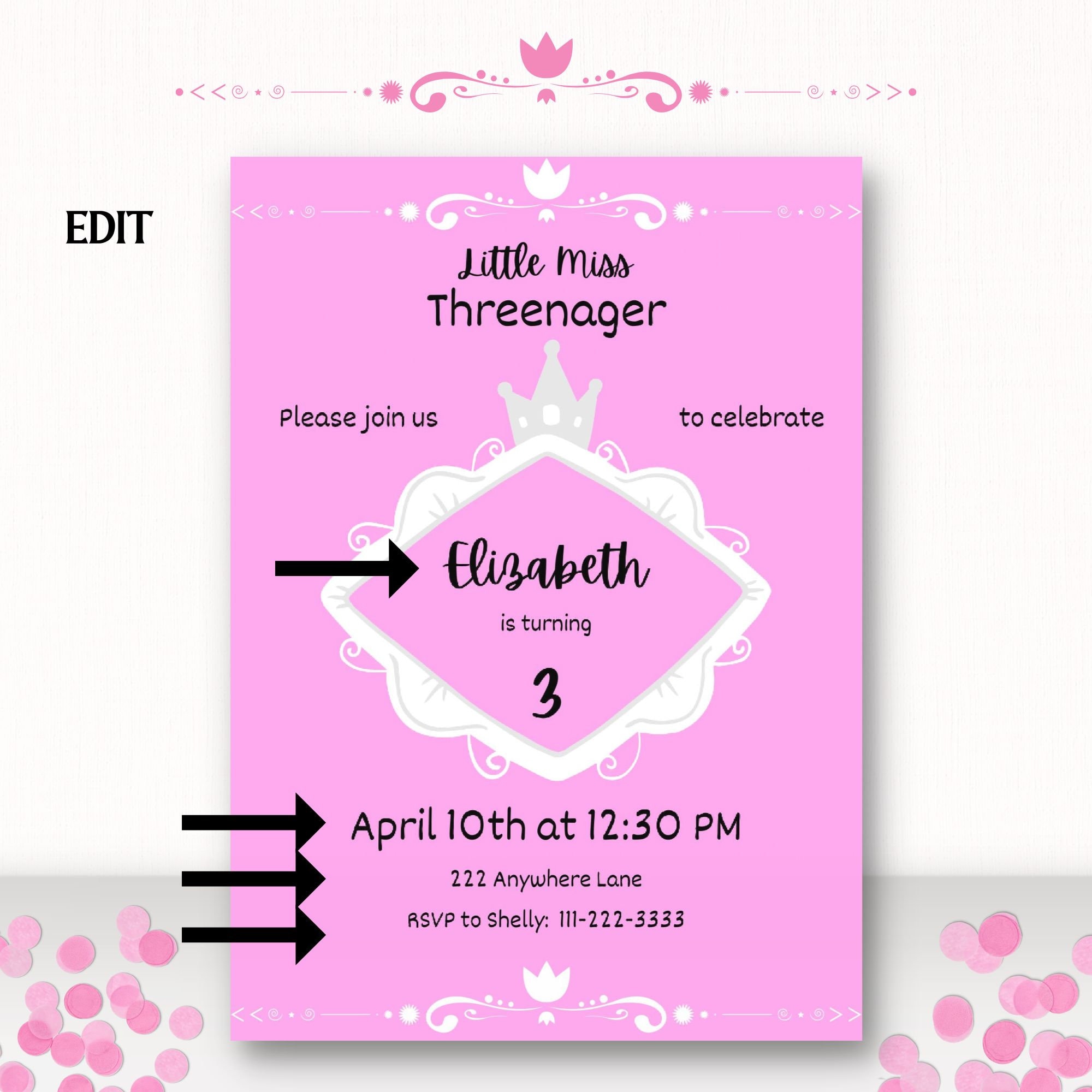 Editable-printable Little Miss Threenager Birthday Invitation-5x7 ...