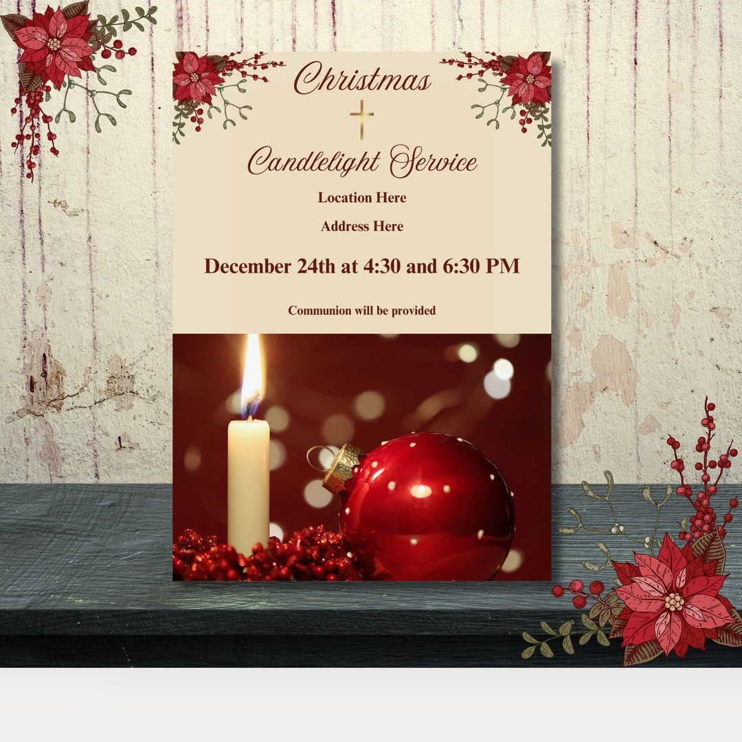 Christmas Eve Candlelight Service Invitation-church Service-editable ...