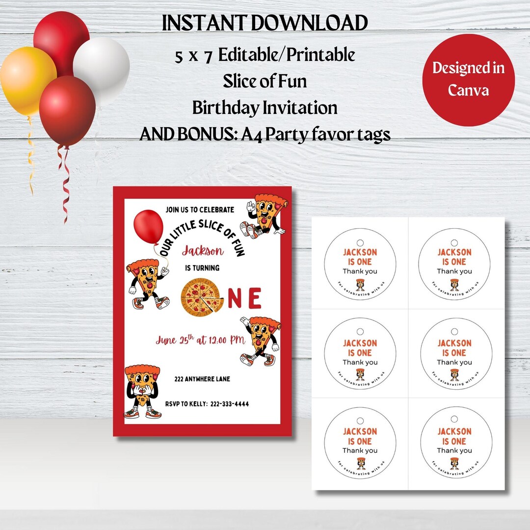 Editable Pizza Birthday Invitation-1st Birthday-5x7-printable-instant ...