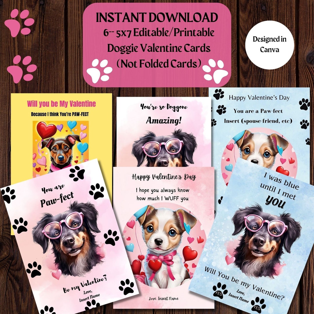 Editable-printable Doggie Valentine Card Bundle-5x7-instant Download ...