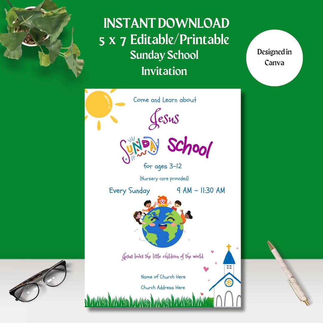 Editable Sunday School Invitation-instant Download-5x7-printable-church ...