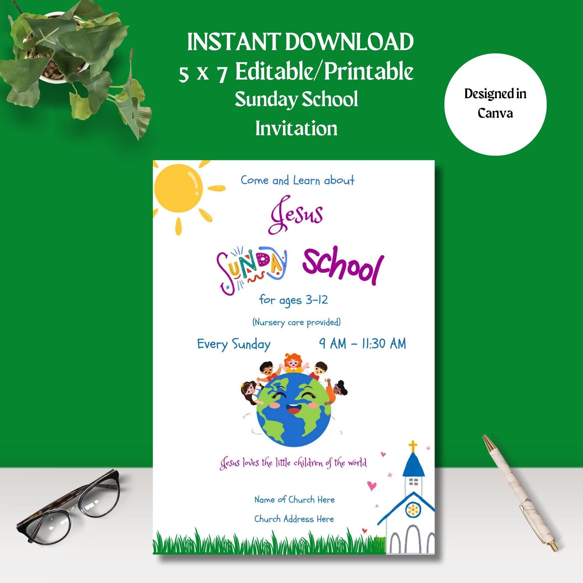 Sunday School Postcards Printable Invitations