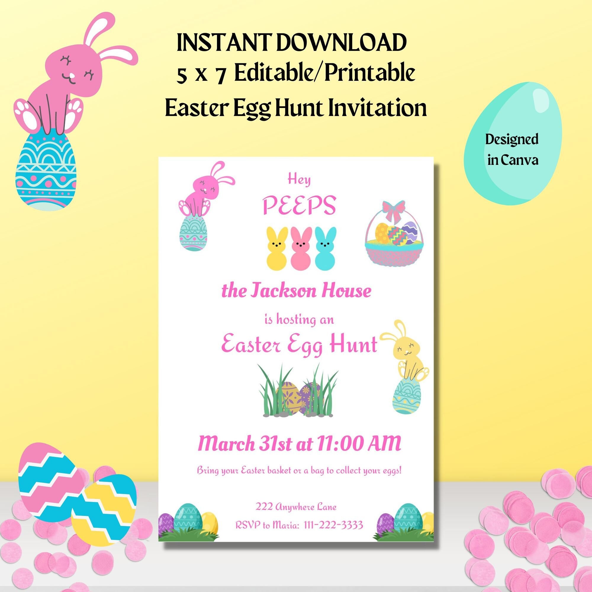 Editable-printable Easter Egg Hunt Invitation-5x7-instant Download ...