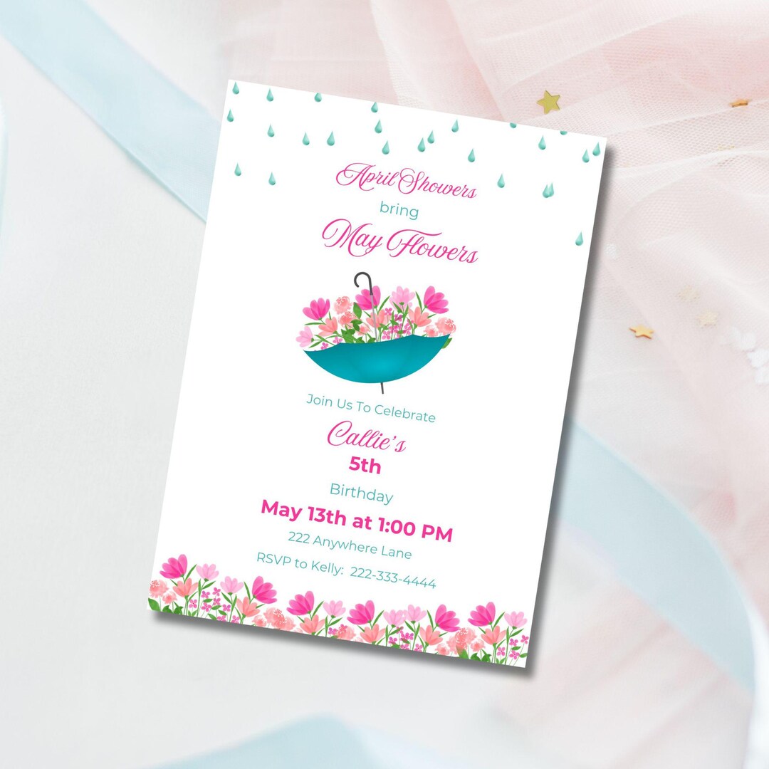 April Showers Bring May Flowers Birthday Invitation-editable-printable ...