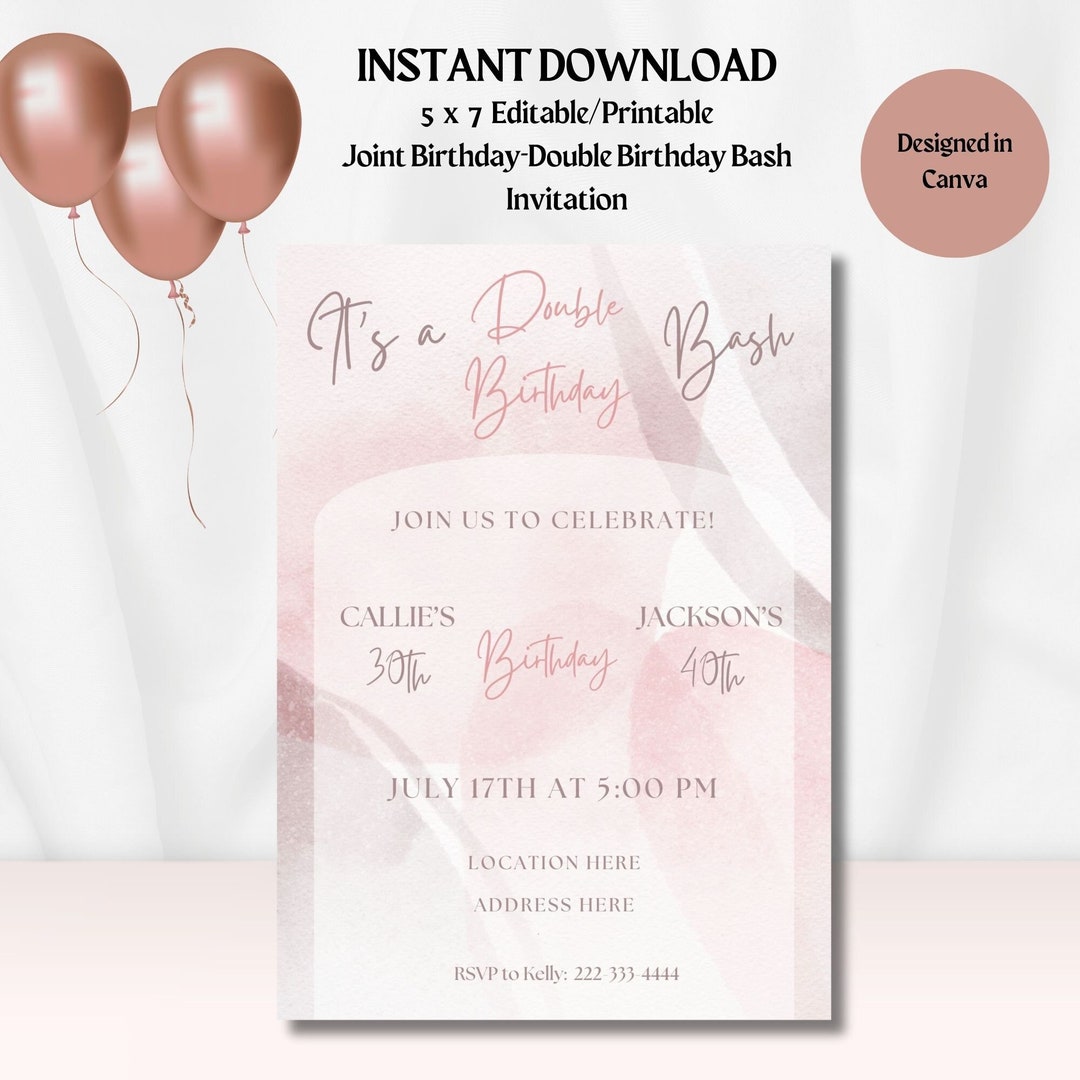 Editable Adult Joint Birthday Invitation-double Birthday Bash-joint ...