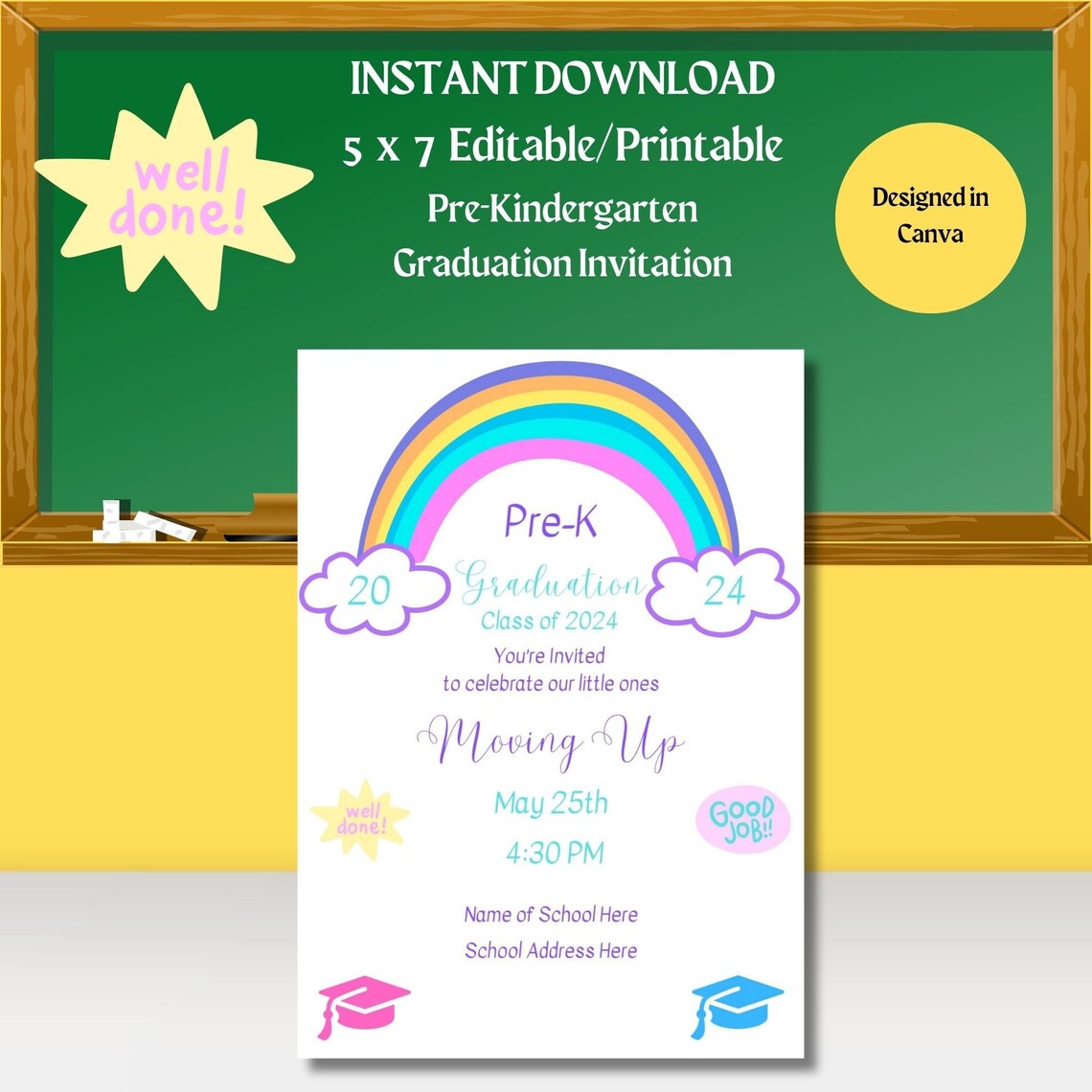 Editable Pre-kindergarten Graduation Invitation-kindergarten Graduation ...