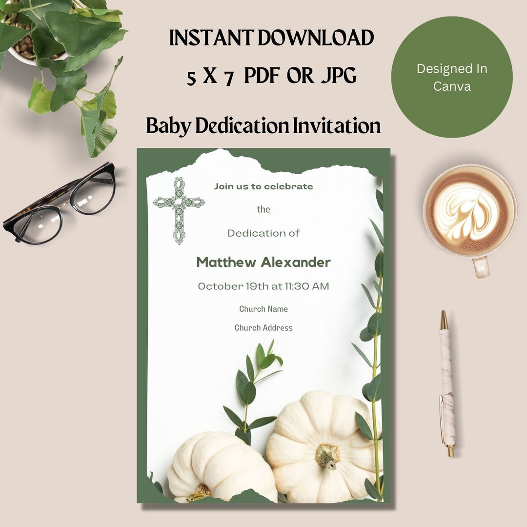Editable-printable Baby's Dedication Invitation-instant DOWNLOAD- 5x7 ...