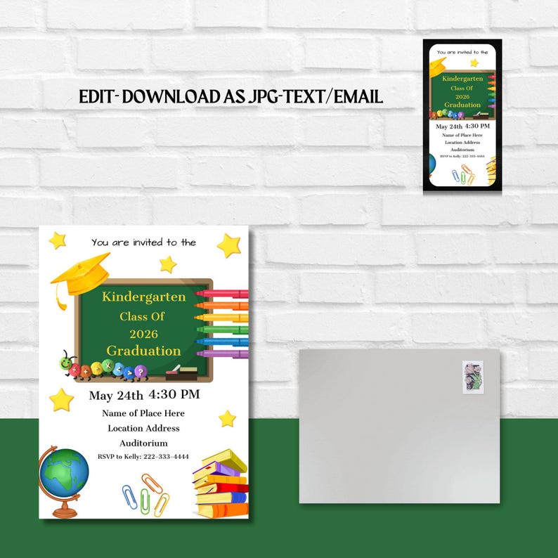 Editable Kindergarten Graduation Invitation-kindergarten Graduation ...