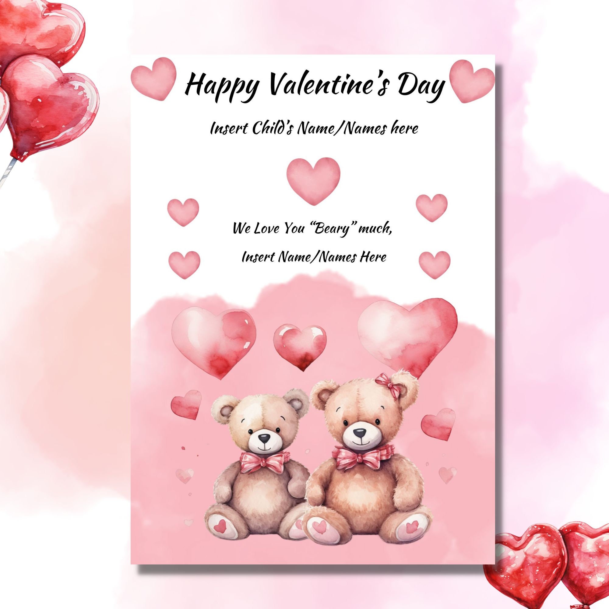 Editable-personalized beary Happy Valentine's Day Card-5x7-instant ...