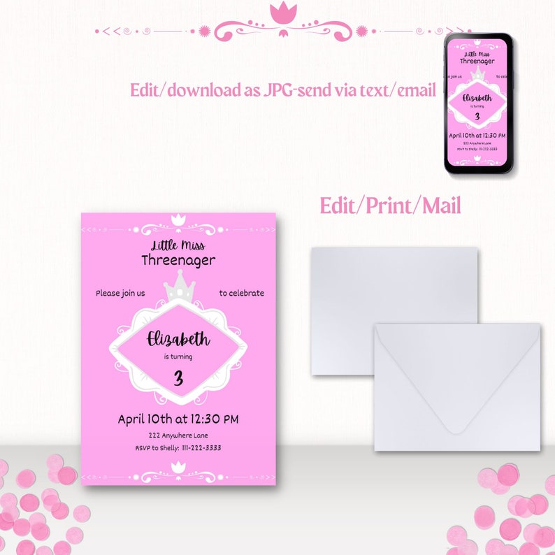 Editable-printable Little Miss Threenager Birthday Invitation-5x7 ...