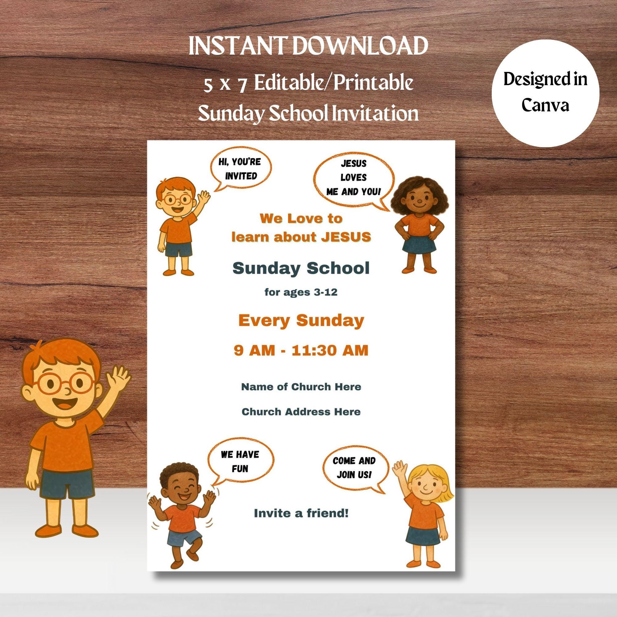 Editable Sunday School Invitation-instant Download-5x7-printable-church ...