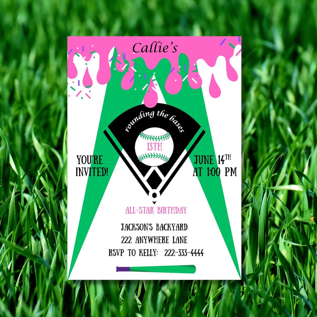 Softball Drip Birthday Party Invitation-5 X 7-INSTANT Download-editable ...