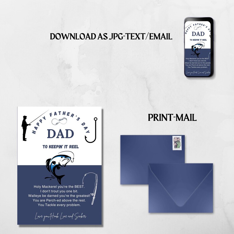 Printable Happy Fathers Day Card for a Fisherman-instant DOWNLOAD-5 X 7 ...
