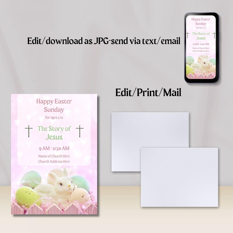 Easter Sunday School Invitation-instant Download-5x7-editable-printable ...