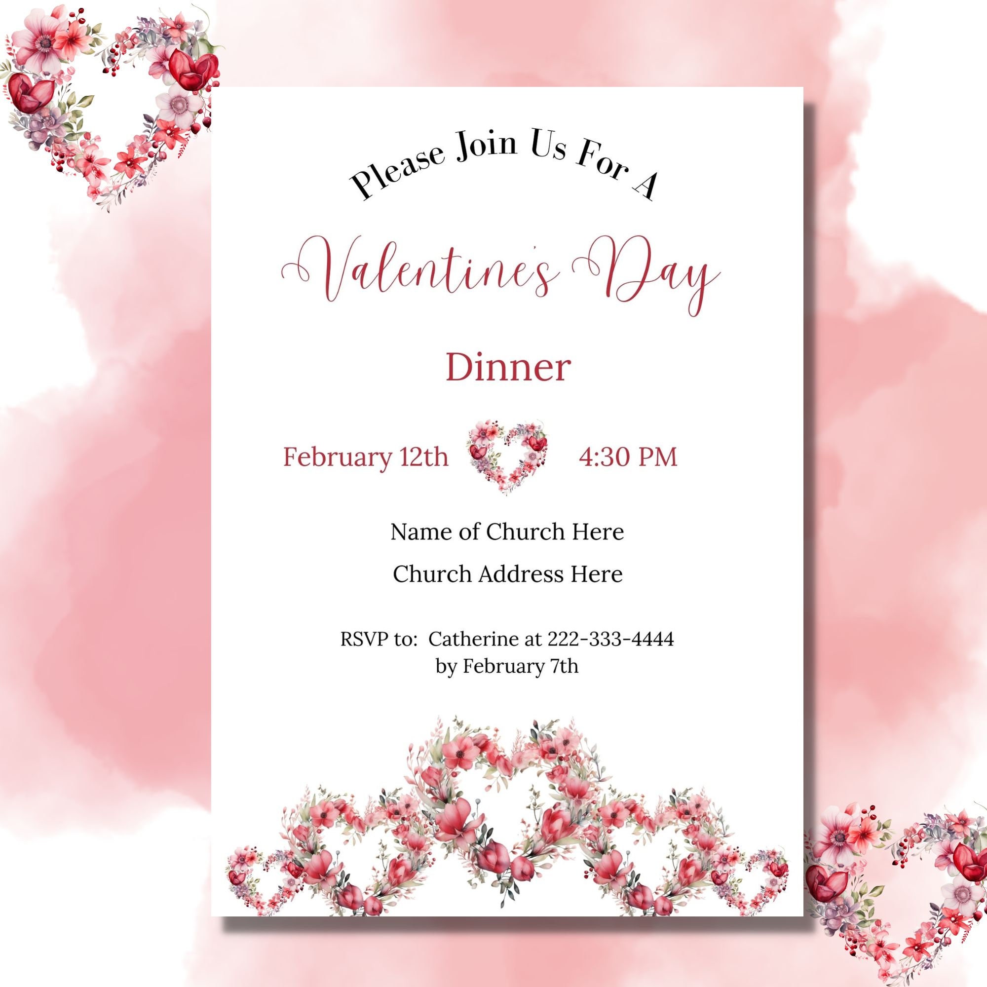 Editable Valentine's Day Dinner Invitation-5x7-instant Download-church ...