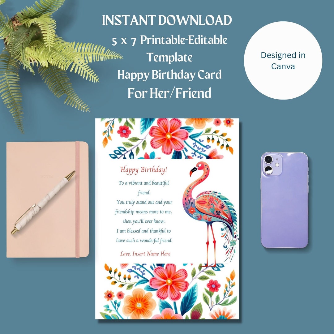 Editable Printable Friendship Birthday Card for Her-instant Download ...