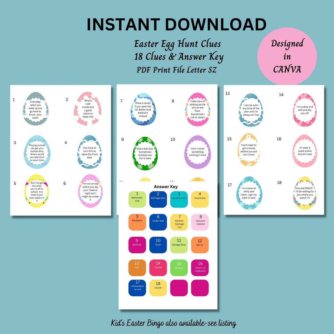 Easter Egg Hunt Clues: Scavenger Hunt Game With Stickers (PDF Print) - Etsy