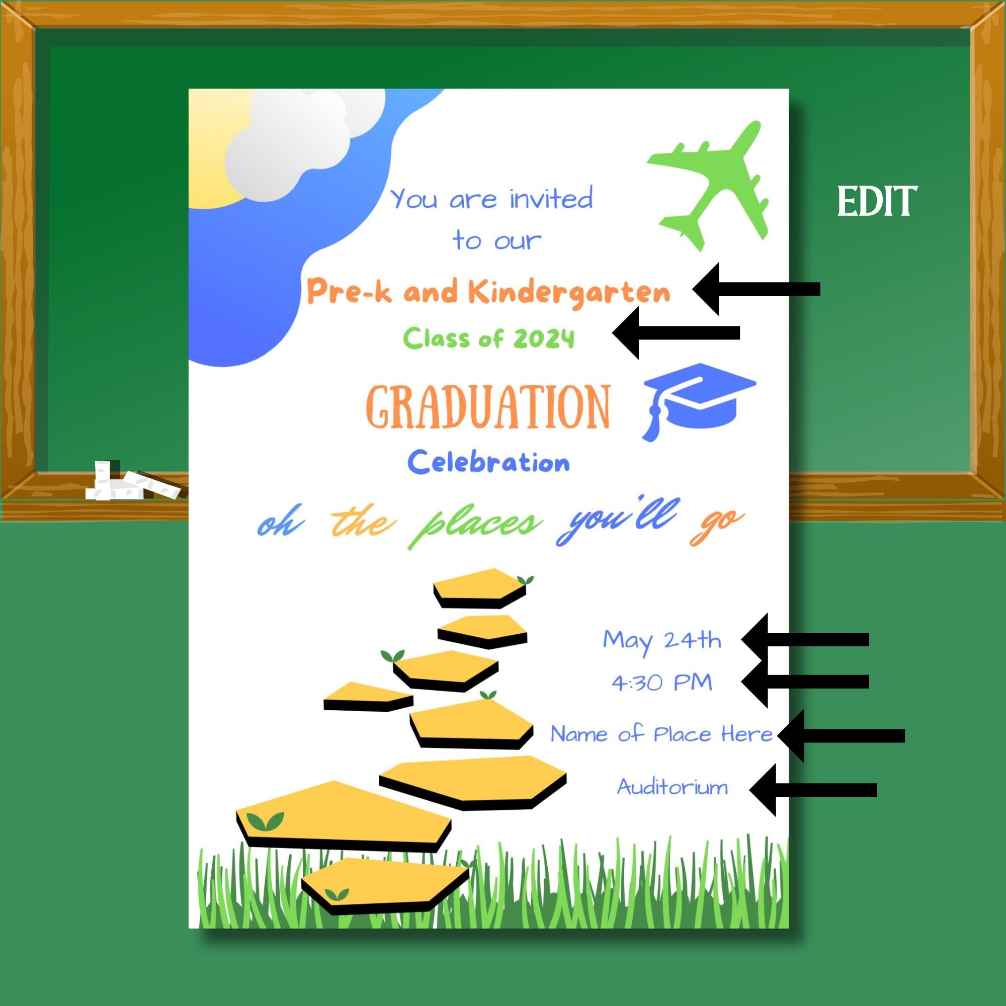 Editable Pre-kindergarten Graduation Invitation-kindergarten Graduation ...