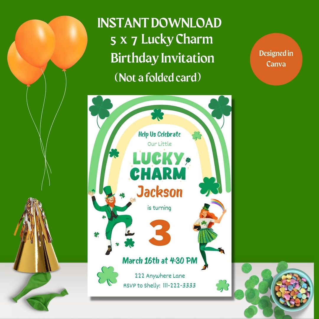 Editable-printable Lucky Charm Birthday Invitation-5x7-instant Download ...
