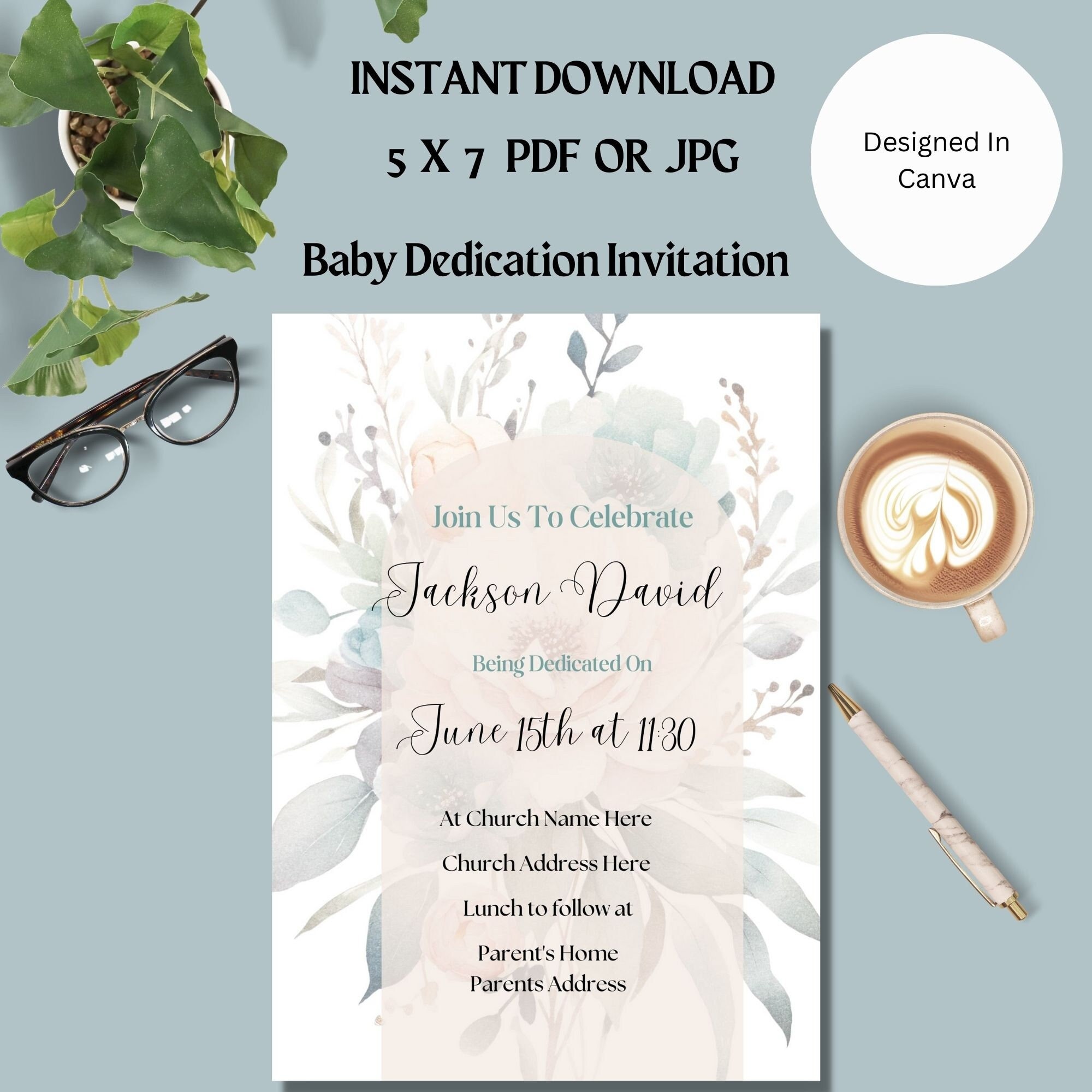 Baby's Dedication Editable Invitation-template-instant Download ...