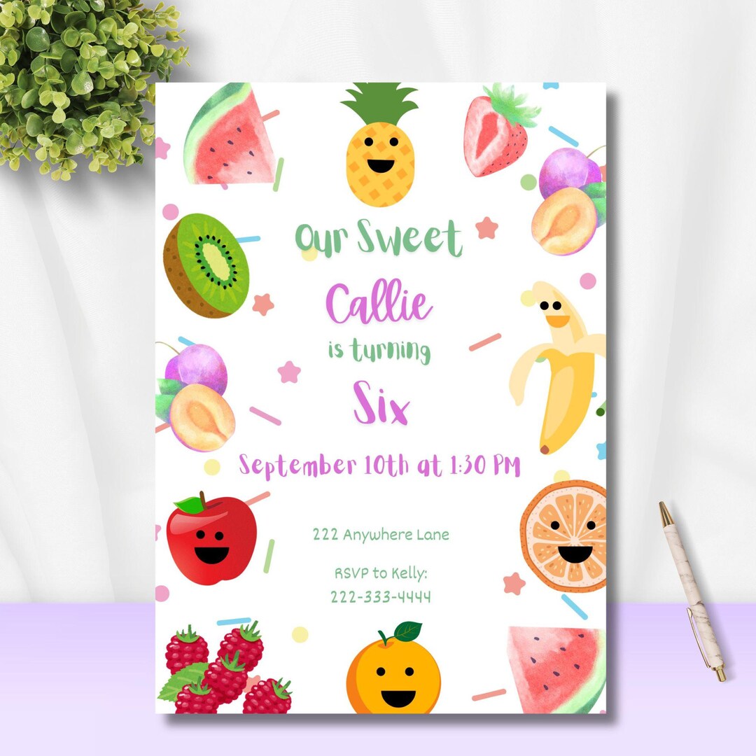 Dancing Fruit Birthday Invitation- INSTANT DOWNLOAD- 5x7-tropical Fruit ...