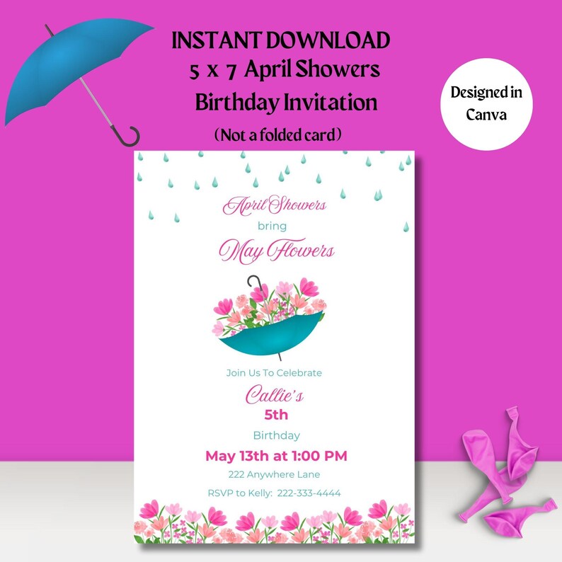 April Showers Bring May Flowers Birthday Invitation-editable-printable ...