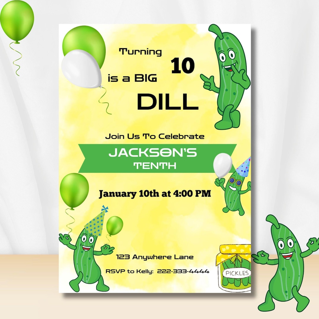 Pickle Theme Birthday Invitation-instant Download-5x7-it's a Big Dill ...