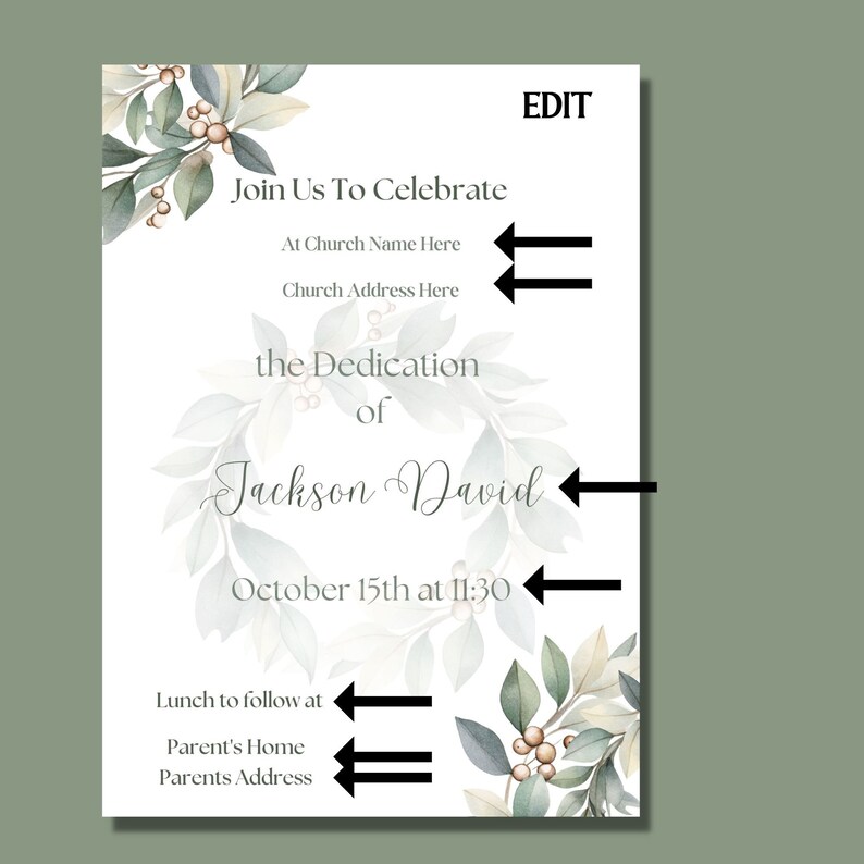 Baby's Dedication Invitation-instant Download-editable-printable ...