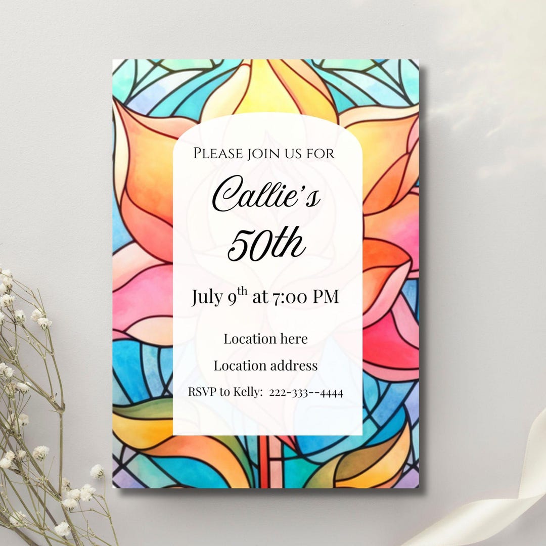 Stain Glass Birthday Invitation-editable-printable-5x7-instant Download ...