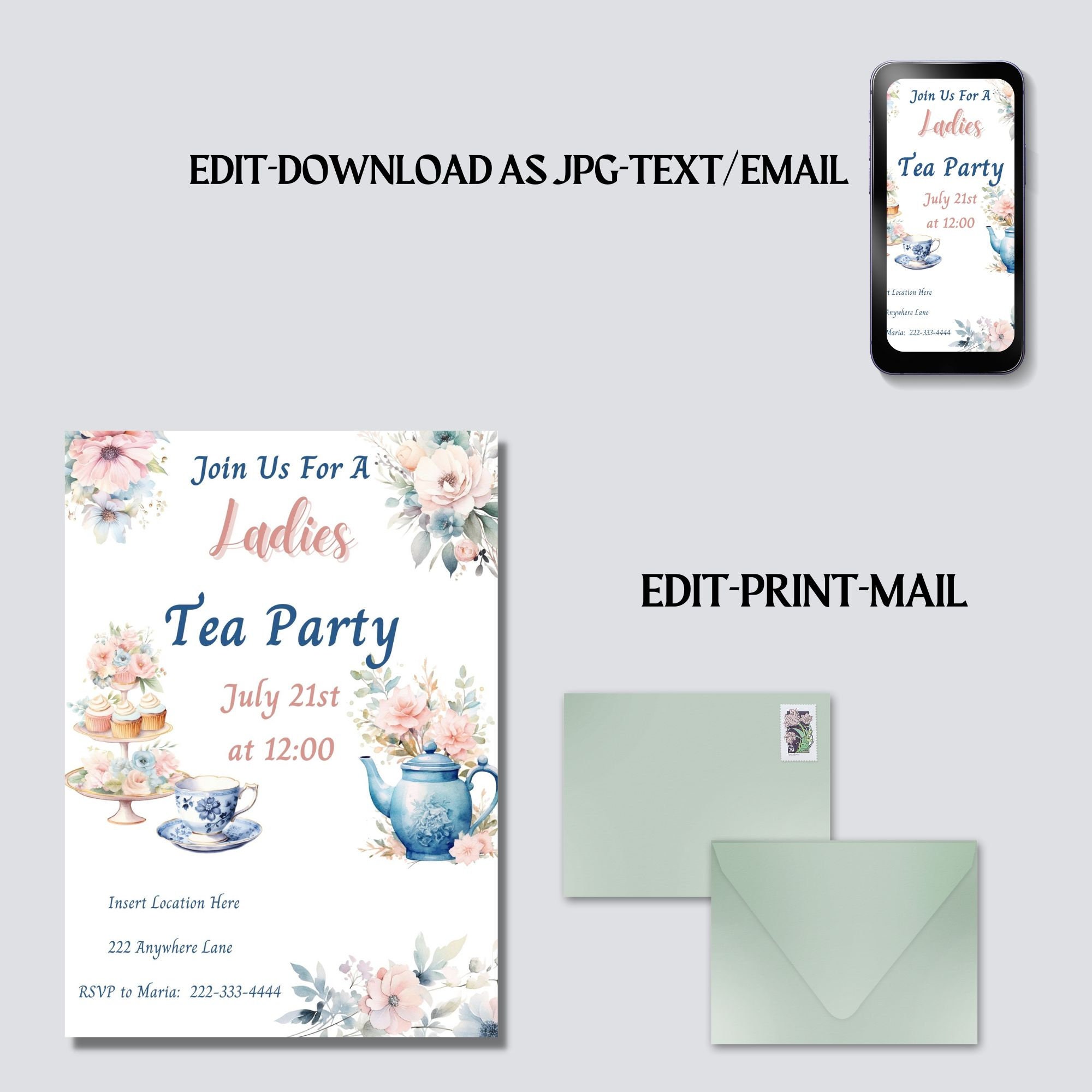 Ladies High Tea Party Invitation-editable Template-instant Download ...
